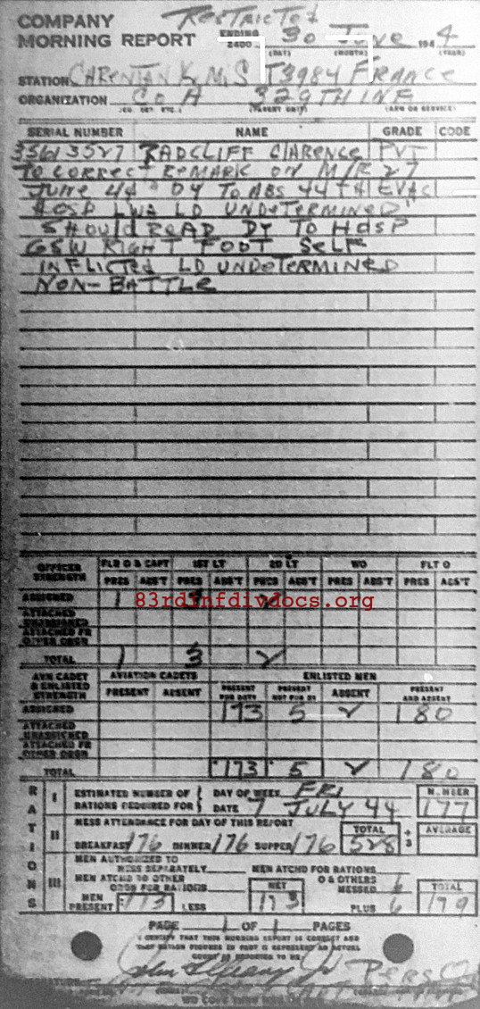 Morning report A/329 for June 30, 1944